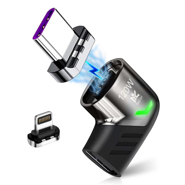 RoiCiel マグネットL字 USB C to Lightning/USB C 2種類端子変換アダプタ【 PD対応 USB C to USB C 120W/ USB C toLightning端子入力65W/出力30W】データ転送 LED...