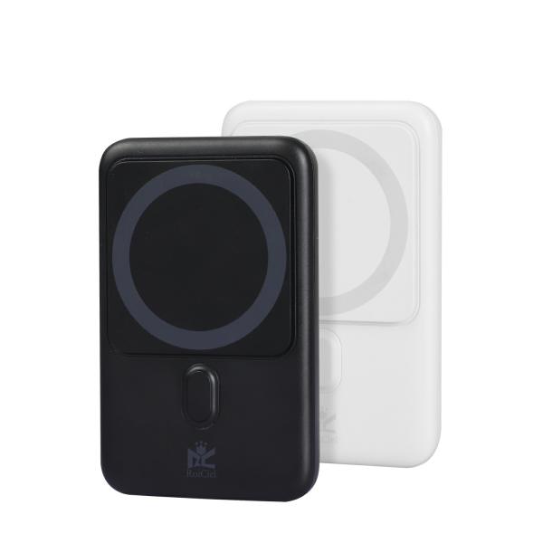 RoiCiel Magnetic Batteryマグネット式ワイヤレス充電10000mAh(38.5Wh) 【PSE技術基準適合】モバイルバッテリー マグネット式/ワイヤレス出力 (最大15W) /2ポート出力USB-A/USB-C（最大2...