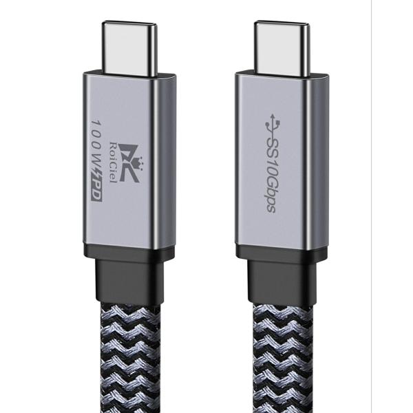 RoiCiel 高耐久ナイロン 平型きしめんタイプ USB-C to USB-C ケーブル PD対応100W/5A急速充電 【4K@60Hz解像度　映像出力 USB3.1 Gen2標準 10Gbpsデータ転送】Type-C機種対応 E-Ma...