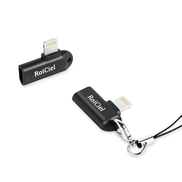 【2個セット】RoiCiel L字型 Micro(Type-b)からLightningへ(ストラップ 付)変換コネクター/変換アダプタ マイクロto ライトニング対応急速充電/データ転送Micro USB type b Lightning ...
