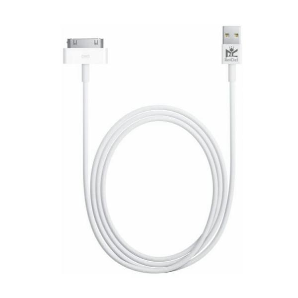 RoiCielプレミアムドックケーブル iphoneケーブル30ピン　DockケーブルiPhone4/4S/iPad/iPod対応　iDock　USBCABLE充電・通信用1.0m ホワイト（グリティーシーリズ）