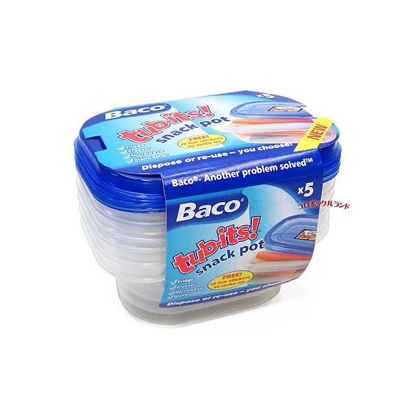 スナックやあまった食材の保管に便利なイギリスメーカー、ＢＡＣＯの収納コンテナ５個セットです。冷凍・冷蔵・電子レンジ・食器洗い機、すべてＯＫです♪バコはや収納容器やバッグ、アルミホイルなどを取り扱う総合メーカーです。シール１２枚付きです。サイ...