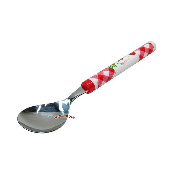 イチゴ柄の円柱ディナースプーンです。ＬサイズとＳサイズのスプーンとフォークを販売しています。数種類のランチボックスやミニケースにデザートケースお箸セット、スープン・フォークセットなども販売しています。在庫限りのお買い得商品（国産品）です♪サ...