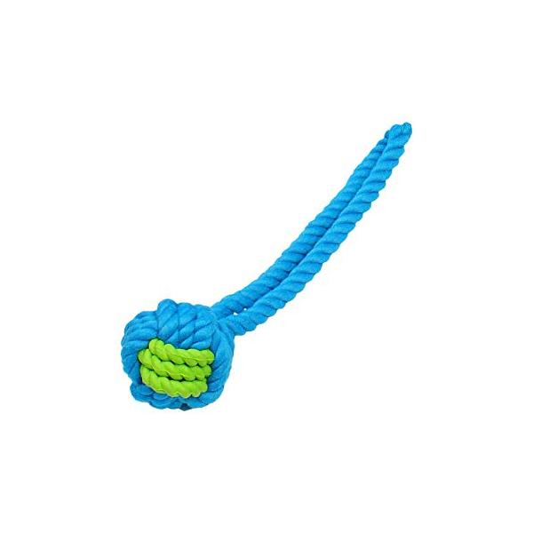 商品名：ラバーツイストボール　ロープツキ　ブルーブランド名：Go Fetch生産国：中国サイズ：高さ18.3cm x 幅12.8cm x 奥行4.5cm重量/容積：64g