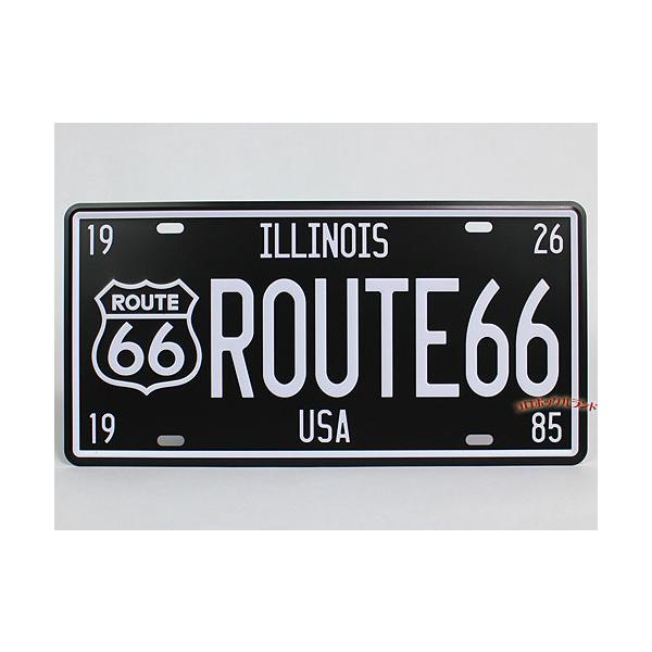 ナンバープレートモチーフのブリキ看板です。（新品）サビたように見える部分もプリントデザインです。ルート66やフラッグ、自由の女神など10種類以上販売しています。サイズ（約）：30.8cmｘ15.5cm／中国製デザイン：Ｒ66 BLACK*こ...