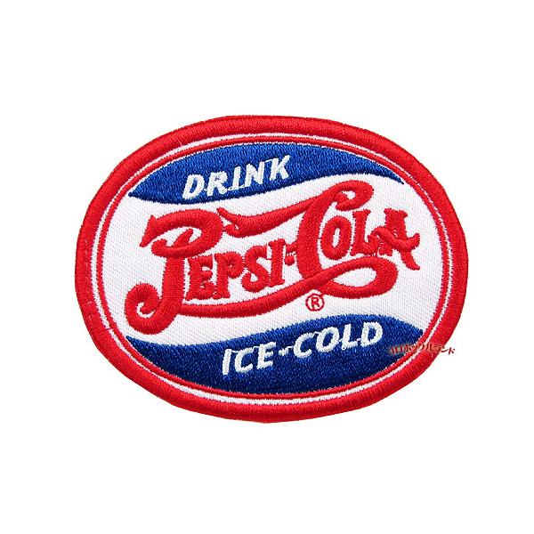 ペプシのクラシックデザインの刺繍ワッペンです。バッグやポーチ、キャップのデコレーション、リメイクにどうぞ♪サイズ（約）：9cmｘ7cm／デザインH／透明袋入り／ポリエステル裏面ノリ付きで簡単にアイロン接着できますが表面の凹凸の激しい物や高温...