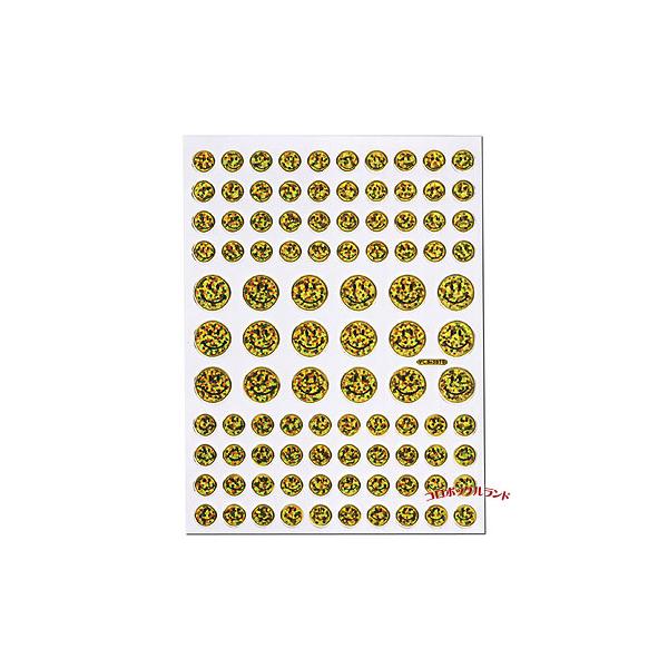 ニコちゃんマーク柄のステッカーシールです。反射していますので判りにくいですが大小すべてにんまりしたデザインです。携帯電話や手帳のデコレーションにどうぞ。シンボルや動物、植物など20種類以上販売しています。サイズ（約）：13cmｘ10cm（台...