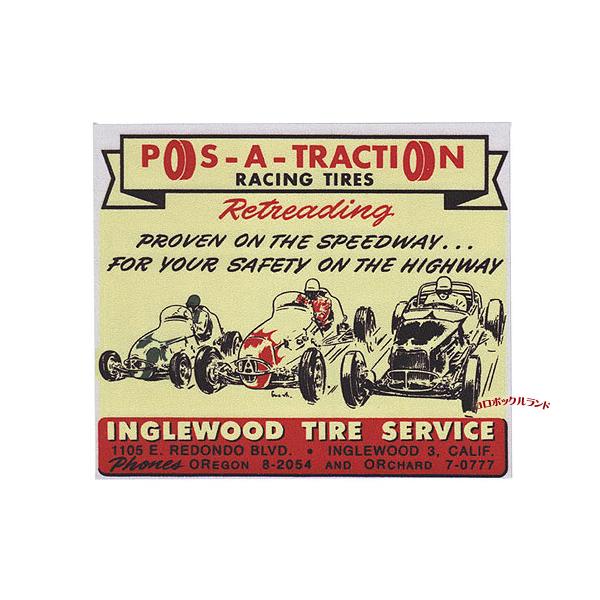 レース用タイヤ広告デザインのPVCステッカーです。（新品）トランクなどのキャリーケースや家具、家電などのワンポイントにどうぞ♪絵柄はかすれたようなビンテージデザインです。サイズ（約）：横7.1cmｘ縦6cm／PVC製デザイン：タイヤサービス...
