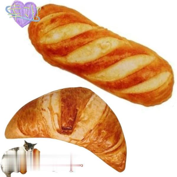 ?ペット用のストレス解消グッズ。リアルなプリントが施されたフランスパンとクロワッサンの2個セット「共通の製品」犬、猫ともに対象となるオモチャです「実物そっくり」３D印刷技術によりリアルに再現しています「よく遊びます」ストレス解消のオモチャと...