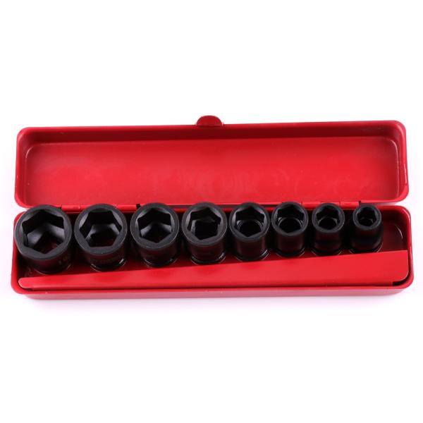 サイズ：差込角3/8"DR (9.5mm)8個セット 08-全長＝30mm、上外径＝14mm、下外径＝18mm10-全長＝30mm、上外径＝16mm、下外径＝18mm12-全長＝30mm、上外径＝18mm、下外径＝18mm13-全長＝30m...