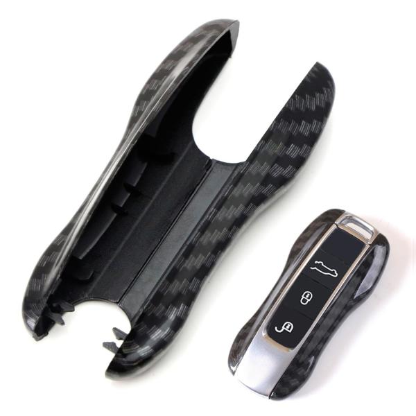 商品名: iJDMTOY ぴったりフィット カーボンファイバーパターン仕上げ プラスチックキーフォブ サイドシェルカバーケース 2017年以上のポルシェパナメーラと19年以上のポルシェカイエンG2スマートキーに対応 iJDMTOY Exac...