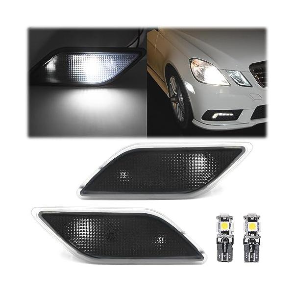 商品名: NSLUMO キセノン ホワイト LEDサイドマーカーライト 2010-13年メルセデスベンツ W212 プレLCI Eクラス スモークレンズ フロントフェンダーマーカーランプ T10電球付き OEMフィット NSLUMO Xen...