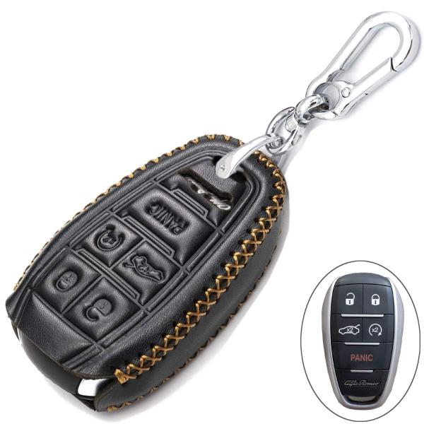 商品名:  Royalfox(TM) 5 Buttons Genuine Leather Smart keyless Entry Remote Key Fob case Cover for 2017 2018 2019 2020 Alfa ...