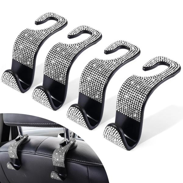 商品名: LivTee クリスタルラインストーン 車のバックシート ヘッドレストフック キラキラ 車のシートオーガナイザー コート 傘 食料品バッグ ハンドバッグ 4個パック LivTee Crystal Bling Rhinestone ...