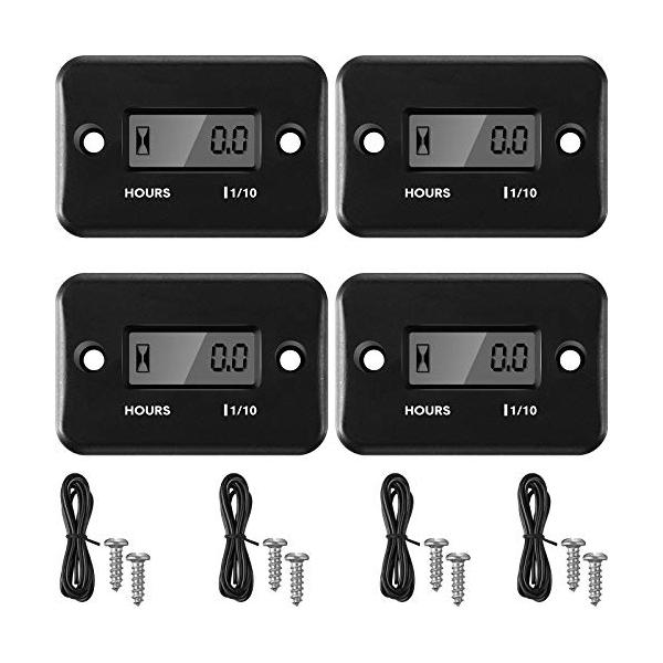 商品名: 4ピース アワーメーター 小型エンジン用 誘導デジタルエンジンメーター 自動シャットダウン タコメーター スモールアワータコメーター オートバイ 芝刈り機 ジェネレーター チェーンソー用 (ブラック) 4 Pieces Hour ...