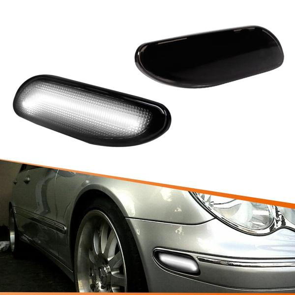 商品名:  ADIIL Smoked Lens White Full LED Front Bumper Side Marker Light Kit Compatible With 2001-2007 Mercedes-Benz W203 C...