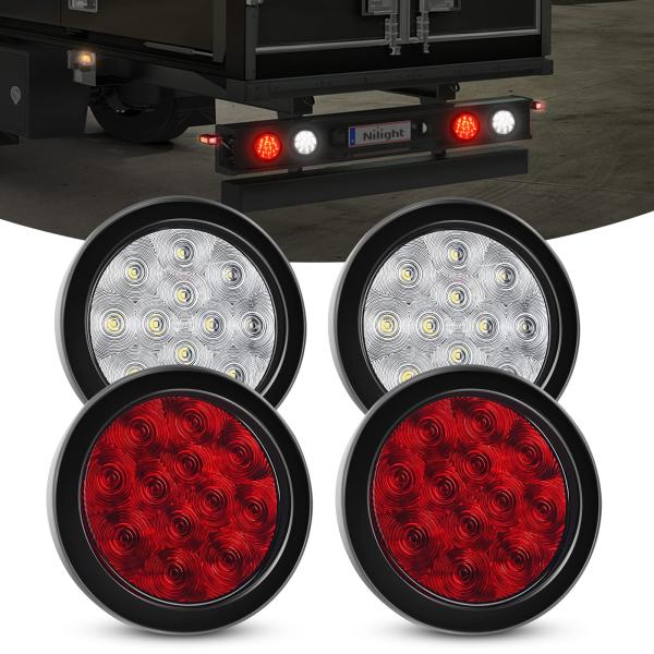 商品名:  Nilight 4PCS 4” 12LED Round Reverse Brake Turn Tail Lights w/Surface Mount Grommet Plugs IP67 Trailer Tail Lights ...