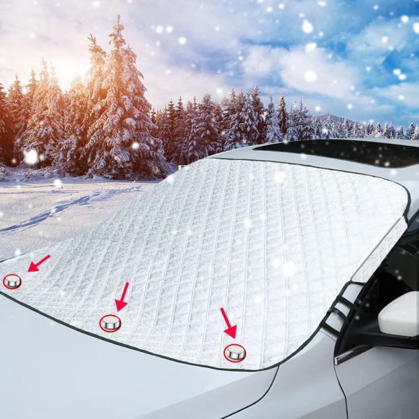 商品名: AUQDD 4層 全天候型 フロントガラス用 日焼け止めカバー - コンパクト/中型SUV用 セダン用 高密度PEアルミフィルム、断熱、耐摩耗性、耐紫外線、磁気固定。 AUQDD 4-Layers All-Weather Wind...