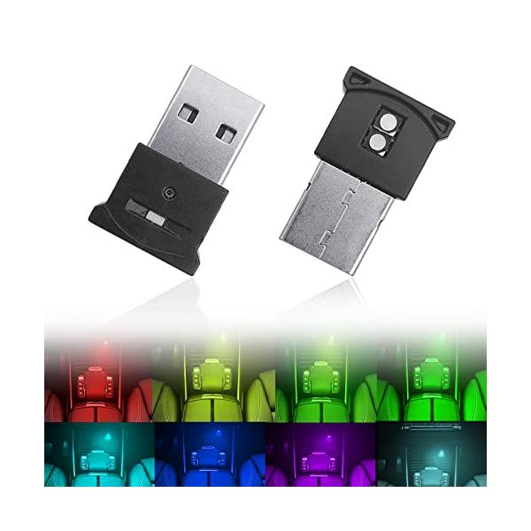 商品名: 2個 ユニバーサル USB LEDライト 8色 RGB カーLED インテリア照明 直流 5V スマート USB LED 雰囲気ライト 明るさ調節可能 車内トランク アンビエント ミニ雰囲気ランプ 2Pcs Universal U...