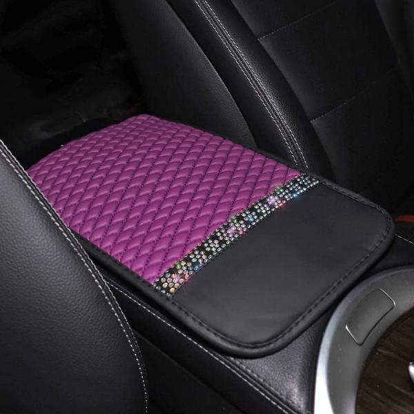 商品名: AOCISKA キラキラ光るレザーカーアームレストボックスカバー 通気性 オートセンターコンソールカバー カーアームレストクッションプロテクターパッド ユニバーサルカーセンターコンソールプロテクター 光沢クリスタルラインストーン付...