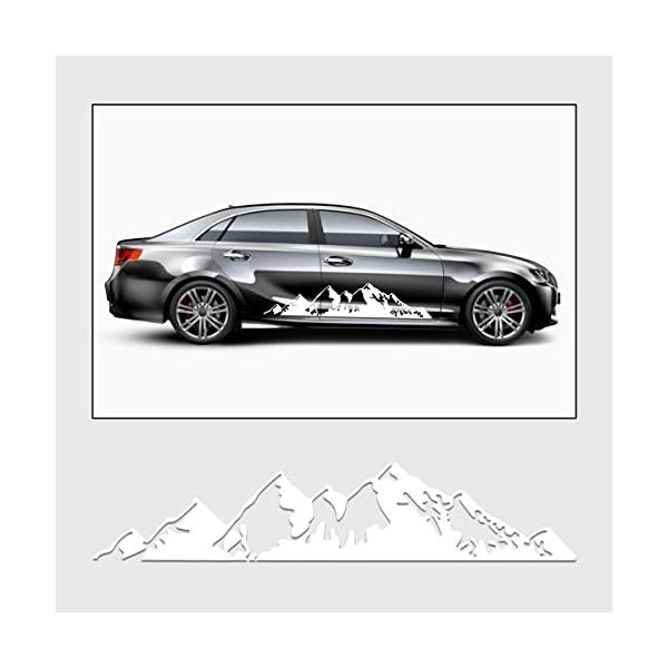 商品名: AUCELI 森と山の車体ステッカー、車のサイドボディステッカー自己粘着性の山脈と松の木の風景グラフィックデカール、トラックSUV用ユニバーサルオートサイドドア装飾(ホワイト) AUCELI Forest and Mountain...