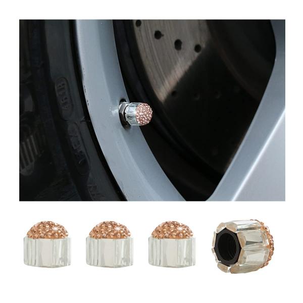 商品名: AUCELI 4個 ブリングオートタイヤバルブキャップ クリスタルラインストーン 車のタイヤバルブステムカバー 防塵 車のホイールタイヤバルブ ユニバーサル車両アクセサリー 車/SUV/自転車/トラック/モーター用 (ピーチ) A...
