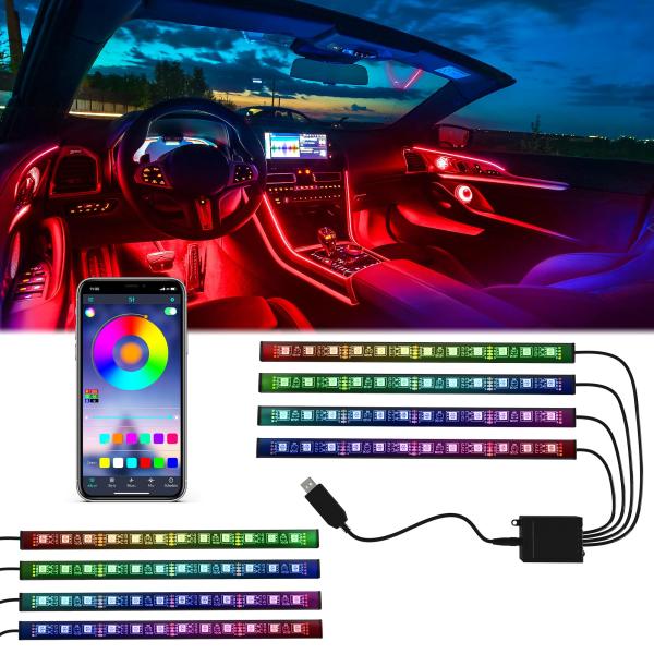 商品名:  Mega Racer RGB Car LED Lights Strip 2 Pack - Interior LED Lights for Cars, 48 LEDs Over 16 Million Colors, Music S...
