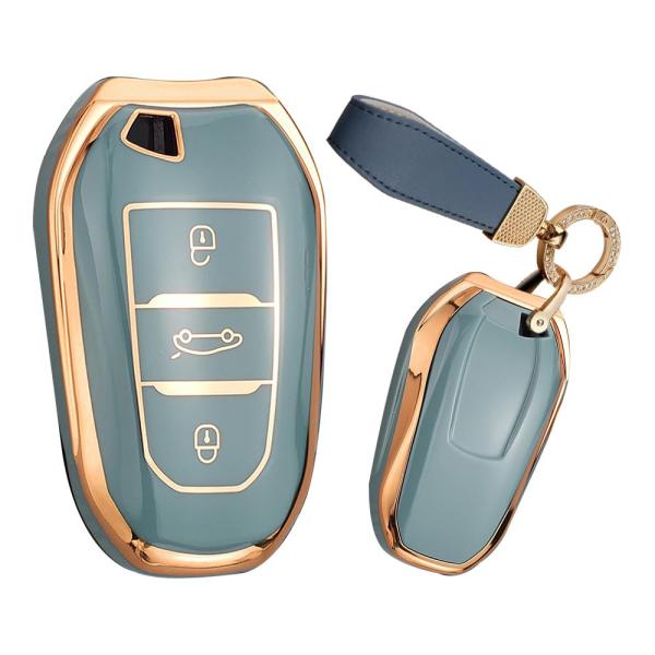 商品名: TECART ソフトTPUキーフォブ プジョー シトロエン用 キーケース キーチェーン キーシェルボックス アクセサリープロテクター 3ボタン グレー TECART Soft TPU Key Fob Fit for Peugeot...