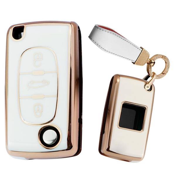 商品名:  TECART Fold Key Case Cover Fit for Peugeot 107 TPU Key Fob Keychain Key Shell Box Accessories Protector 3 Button W...