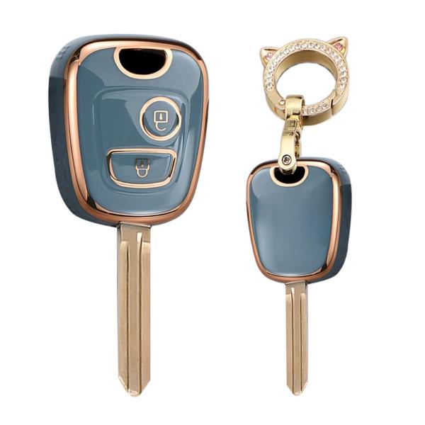 商品名:  TECART Soft TPU Key Case Fit for Peugeot 106 107 Key Fob Keychain Key Shell Box Accessories Protector 2 button Gre...
