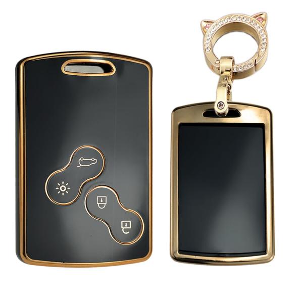 商品名: TECART キーケースカバー ルノーダスター用 ソフト TPU キーフォブ キーチェーン キーシェル キーボックス アクセサリー プロテクター 4ボタン C-ブラック 猫キーホルダー TECART Soft TPU Key Ca...