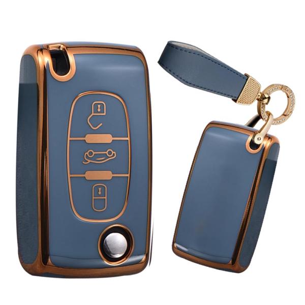 商品名:  TECART Fold Key Case Cover Fit for Peugeot 107 Soft TPU Key Fob Keychain Key Shell Box Accessories Protector 3 But...