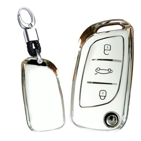 商品名: TECART フォールドソフトTPUキーフォブカバー プジョー107キーチェーンキーケースキーシェルアクセサリープロテクター 3ボタン ホワイト B TECART Fold Soft TPU Key Fob Cover Fit f...