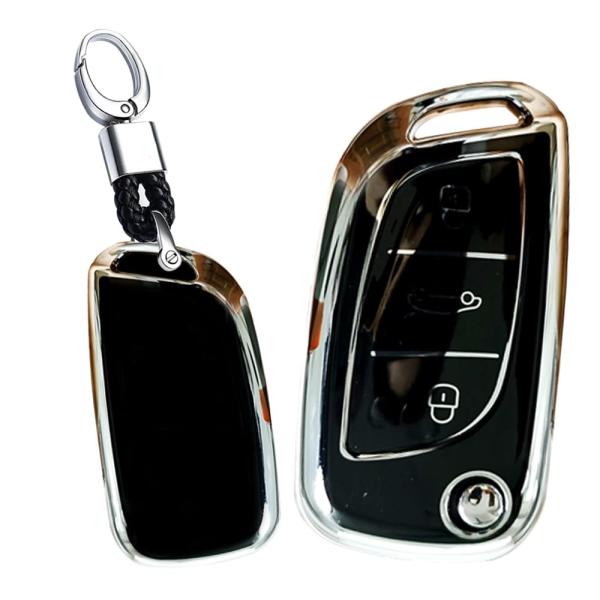 商品名: TECART フォールドソフトTPUキーフォブカバー プジョー107キーチェーンキーケースキーシェルアクセサリープロテクター 3ボタン ブラック B TECART Fold Soft TPU Key Fob Cover Fit f...