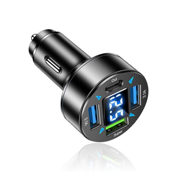 商品名:  Car Charger,4 Ports Fast Car Charger with Plug Outlet/LED Voltmeter/PD3.1/Super Port,Universal Car Accessories Cig...