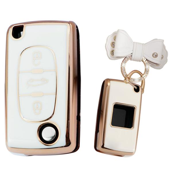 商品名:  TECART Fold Key Fob Cover Fit for Peugeot 107 TPU Key Case Keychain Key Shell Box Accessories Protector 3 Button W...