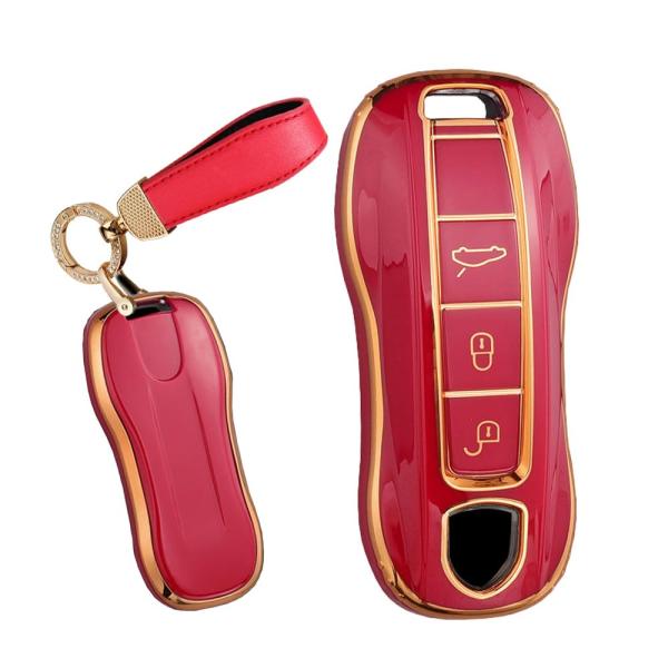 商品名: TECART キーケースカバー ポルシェカイエンマカン用 ソフトTPU キーフォブ キーシェル キーチェーン アクセサリー プロテクター 3ボタン レッド TECART Key Case Cover Fit for Porsche...