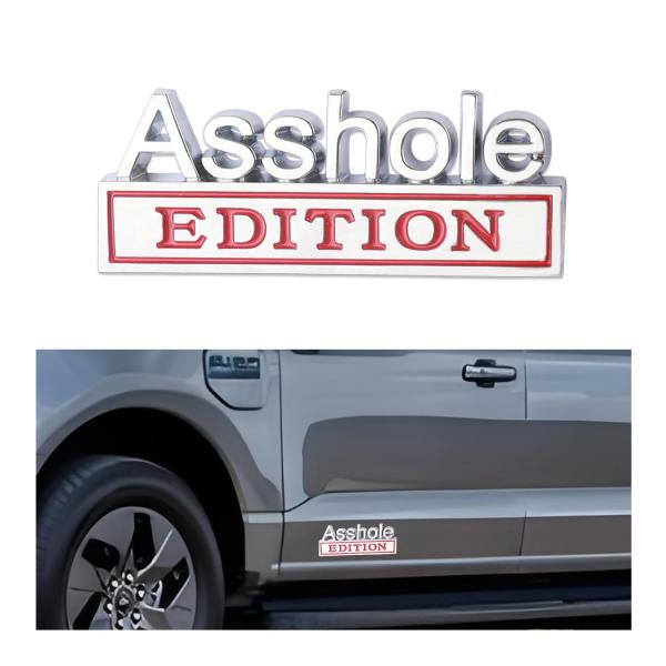 商品名: Asshole Edition カスタムカーエンブレム 3Dヘビーメタルカーバッジ 車用デカール 強力な車のエンブレム粘着付き 最高の自動車外装アクセサリーデコレーションの1つ (シルバー/レッド) Asshole Edition...