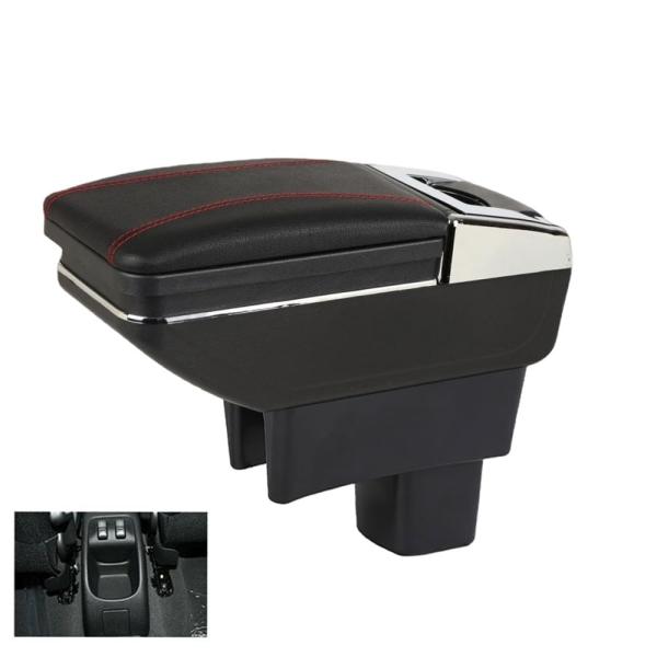 商品名: HESHS 車用アームレストボックス Peugeot 206 207 2006-2013用 プレミアムブラックレザーアームレストボックス 車用ダブルレイヤーストレージアームレストボックス USBポート付き 回転式格納式アームレスト...