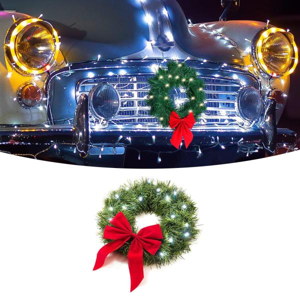 商品名: Ajxn 車用クリスマス グリッターリース 1個 13.7インチ フロントバンパー クリスマス ホリデー ガーランド 装飾 赤いリボン付き ライトアップ クリエイティブ ガーランド ナイロンケーブルタイ付き ユニバーサルカートリム...