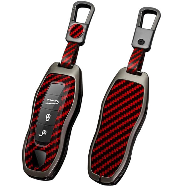 商品名: ontto 3/4ボタンキーカバー ポルシェカイエンパナメーラマカン/718/911/918ボクスターケイマンキーフォブスマートリモートキープロテクター キーチェーン付き カーボンパターンキーホルダー、レッド ontto 3/4 ...