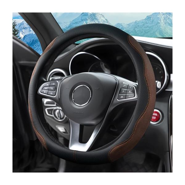 商品名: zipelo 14.5インチ-15インチ 車用ハンドルカバー 自動車内装ホイールプロテクター 丈夫でソフト 通気性 滑り止めリンギングレザー ユニバーサル 車 トラック SUV アクセサリー 男女兼用 (コーヒー) zipelo ...