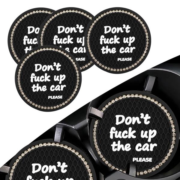 商品名: Crynod キラキラ光る車用カップコースター 4個 2.75インチ 3D ハニカムクリスタルダイヤモンド 英語フレーズ パーソナライズ滑り止めカップマット 防水 断熱インサートコースター 車共通 (ホワイト&amp;ブラック) ...