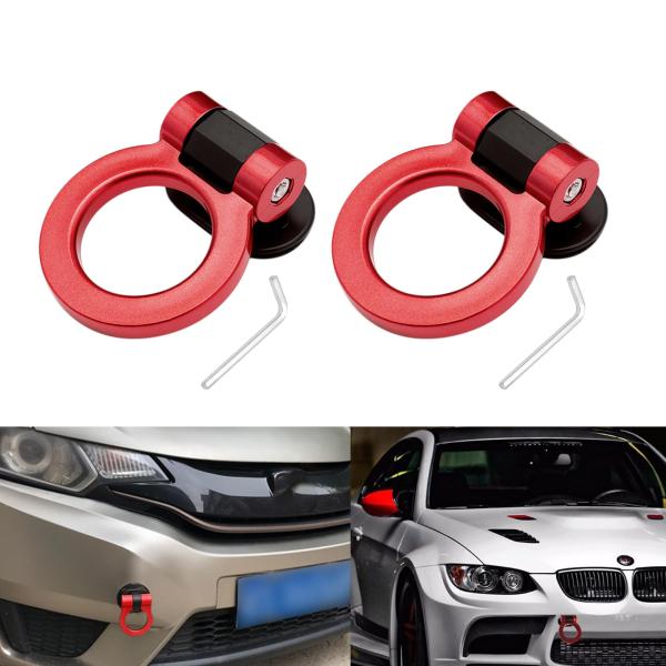 商品名: Xotic Tech 2ピース JDM トラックレーシングスタイル バンパー トレーラー 牽引フック リング デコレーション ステッカー ユニバーサル フィット すべての車 トラック SUV レッド + レッド Xotic Tec...