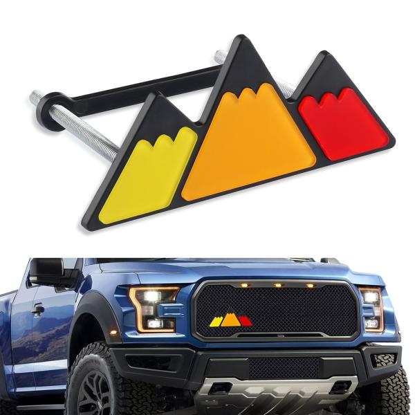 商品名: 3色 カーエンブレム メッシュジル用 防水 車のエンブレムとバッジ 三角形の山のデザイン クールな車のバッジ フロントグリルエンブレム かわいいカーアクセサリー 男女兼用 (オレンジ) Tri-Color Car Emblem f...