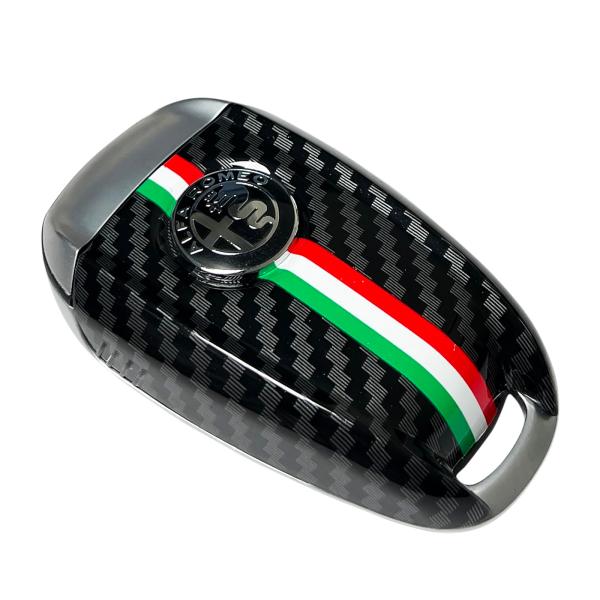 商品名: ABS カーボンファイバースタイル 3Dカラー ブラックロゴ カースマートリモートキーフォブカバーケース 交換用 アルファロメオ ジュリア ステルヴィオ・トナーレ用 (ブラックロゴ、ブラックB) ABS Carbon Fiber ...