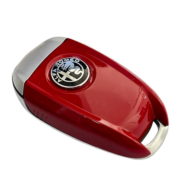 商品名: ABS カーボンファイバースタイル 3Dカラー ブラックロゴ カースマートリモートキーフォブカバーケース 交換用 アルファロメオ ジュリア ステルヴィオ・トナーレ用 (ブラックロゴ、レッド) ABS Carbon Fiber St...