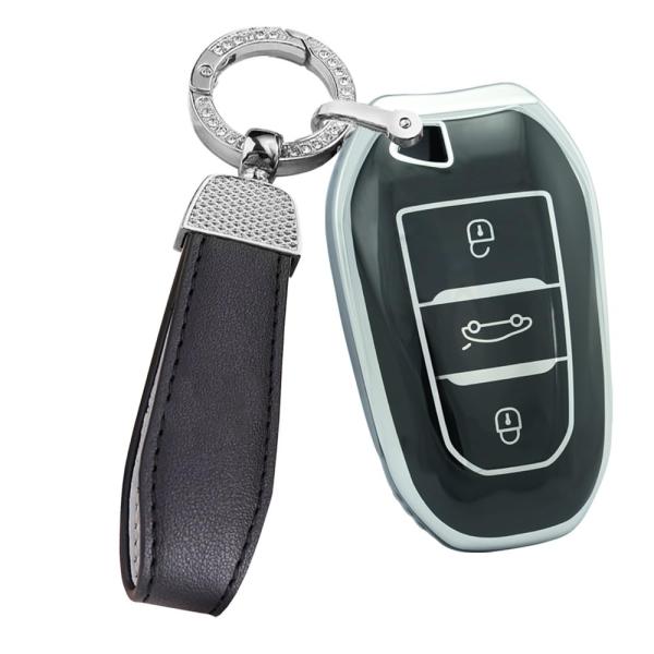 商品名: ontto キーフォブケース 360度保護 スマートリモートカーキーシェル プジョー 308 408 508 208 2008 3008 4008 5008 シトロエン、ブラック ontto Key Fob Case 360 De...