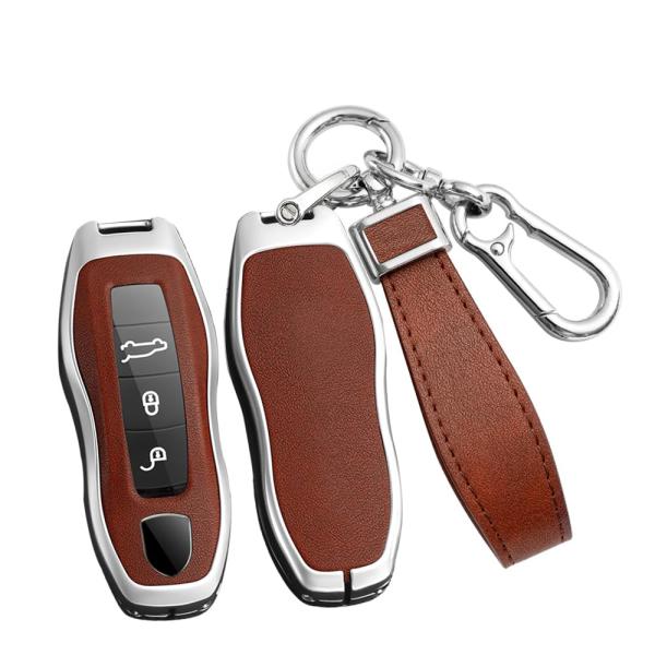 商品名: ontto スマートリモートキーフォブスキン ポルシェメタルカーキーカバー TPUレザーキージャケット ボクスター カイエンパナメーラ ケイマン マカン カレラ 911 991 ブラウン ontto Smart Remote Ke...