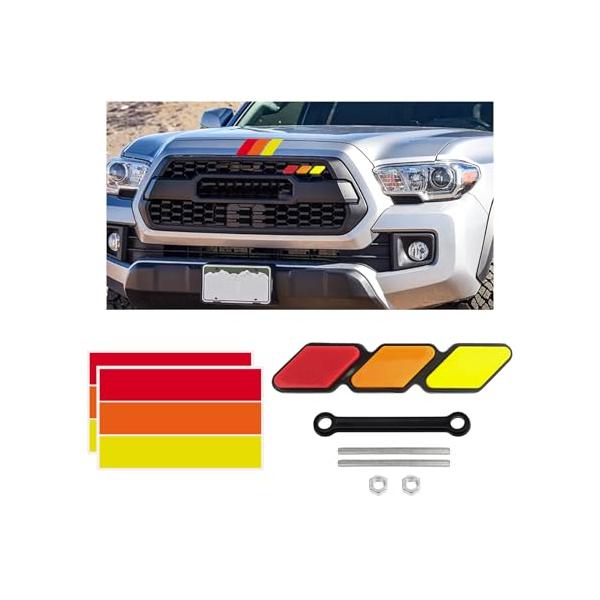 商品名: Dickno 3色グリルバッジ クラシックグリルエンブレム 3色ストライプデカールステッカー 車 トラック グリルラベル デカール デコレーション 4ランナー、ハイランダー、RAV4に対応 (イエロー&amp;オレンジ&amp;レ...